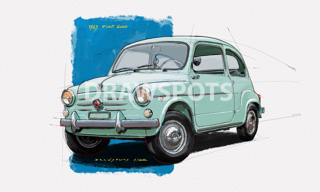 1963 FIAT 600 Original Handmade Drawing,art Print Original Drawing ...