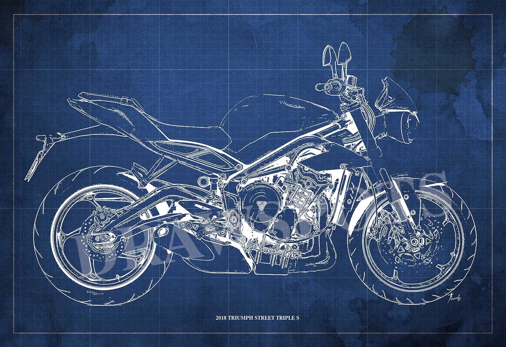 Triumph Street Triple S Blueprint, Motorcycle Art Print,unique Wall Art ...