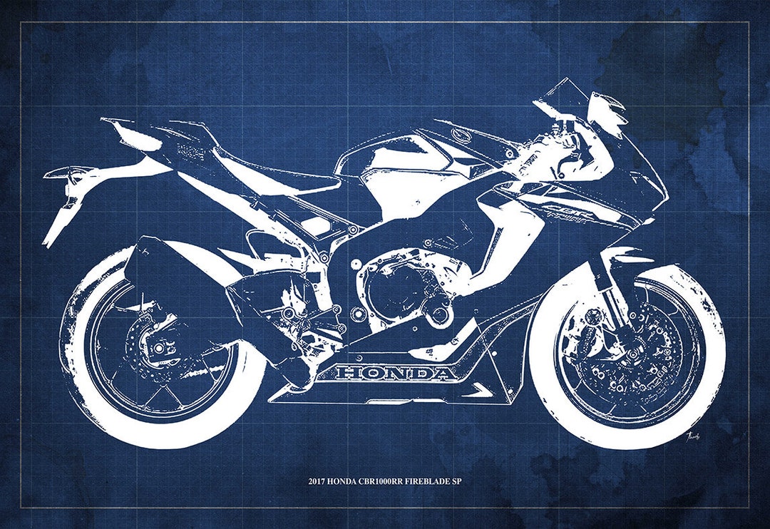 2017 Honda CBR1000RR Fireblade Blueprint, Art Print 8x12in and Larger ...
