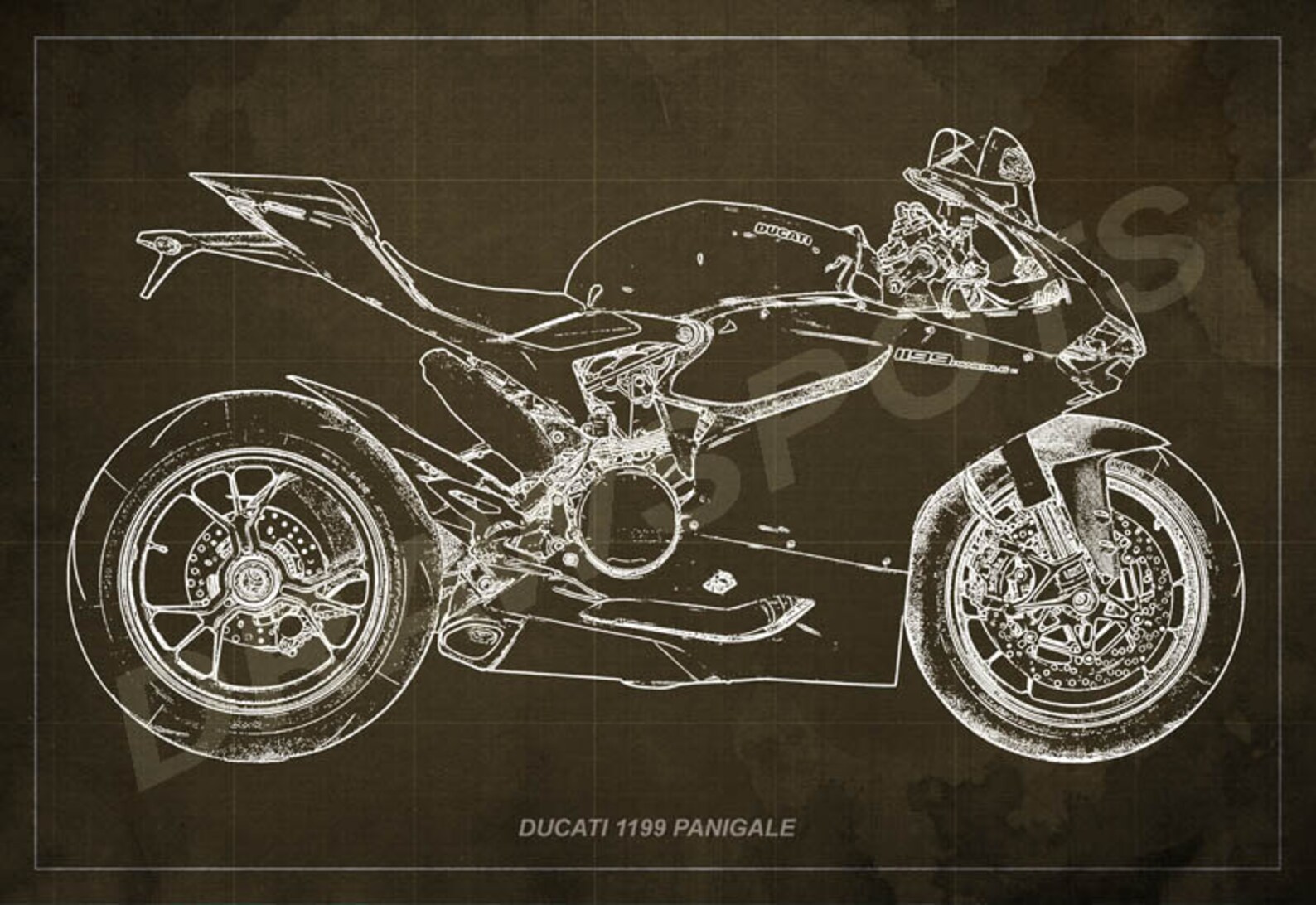 Ducati 1199 Panigale Blueprint, Art Print 8x12in to 60x41in, Motorcycle ...
