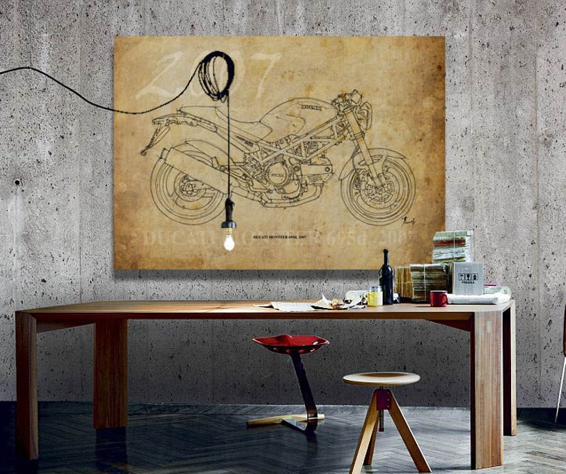 DUCATI MONSTER 695d 2007,original Drawing Art Print,12x8.50in to 60x42 ...