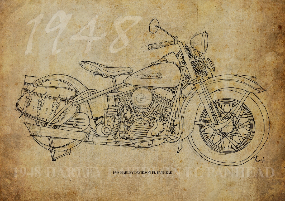 1948 Harley Davidson FL Panhead Blueprint Art Print - Etsy
