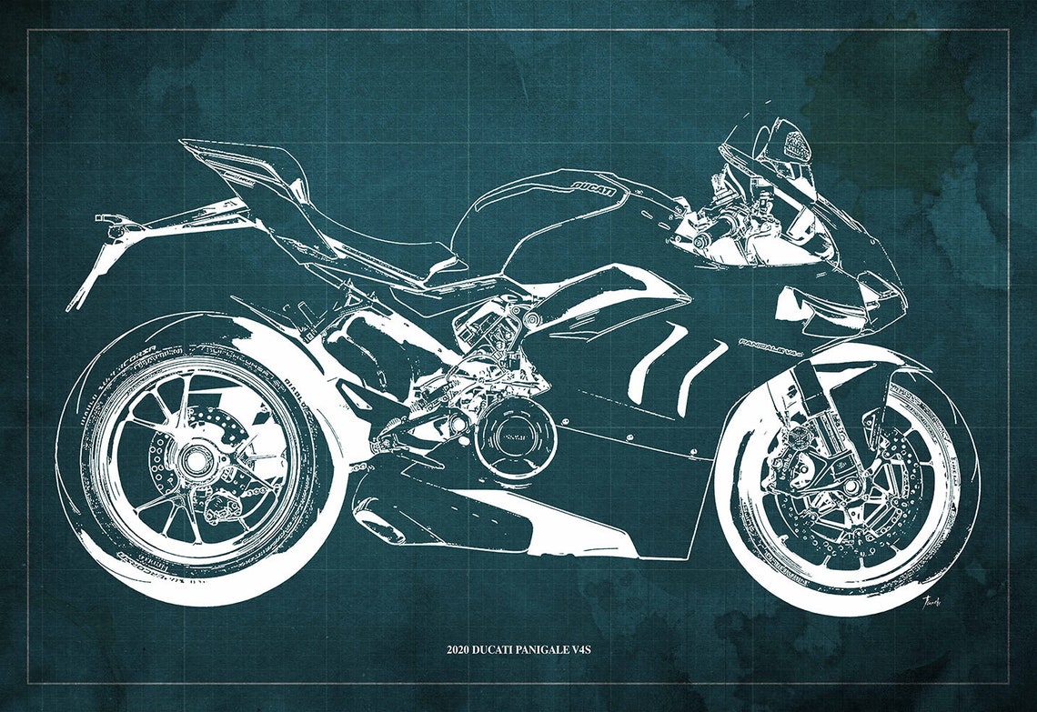 2020 Ducati Panigale V4S Blueprint,art Print 14x9.60 to 60x41in,bike ...