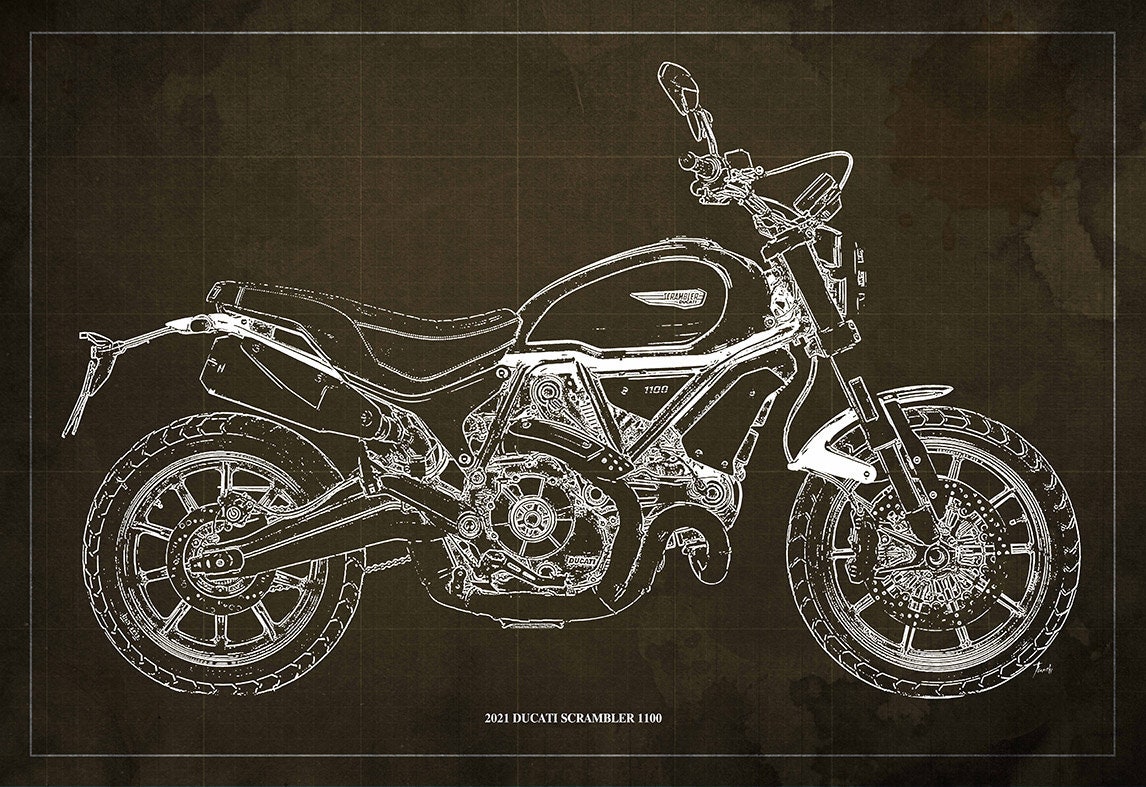 2021 Ducati Scrambler 1100 Blueprint,art Print 14x9.60 to 60x41in,bike ...