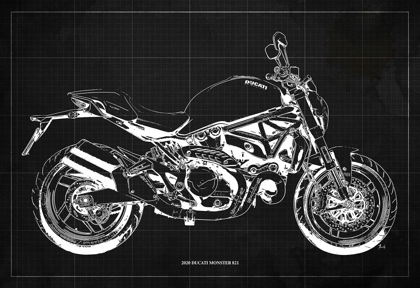 2020 Ducati Monster 821 Blueprintart Print 14x9.60 to - Etsy Australia