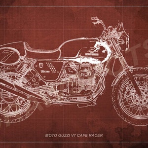 Moto Guzzi Cafe Racer Blueprint, Art Print 12x8 to 60x41 In, Motorcycle ...