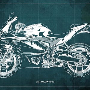 2024 Yamaha YZF-R3 Blueprint Art Print, Garage Decor - Etsy