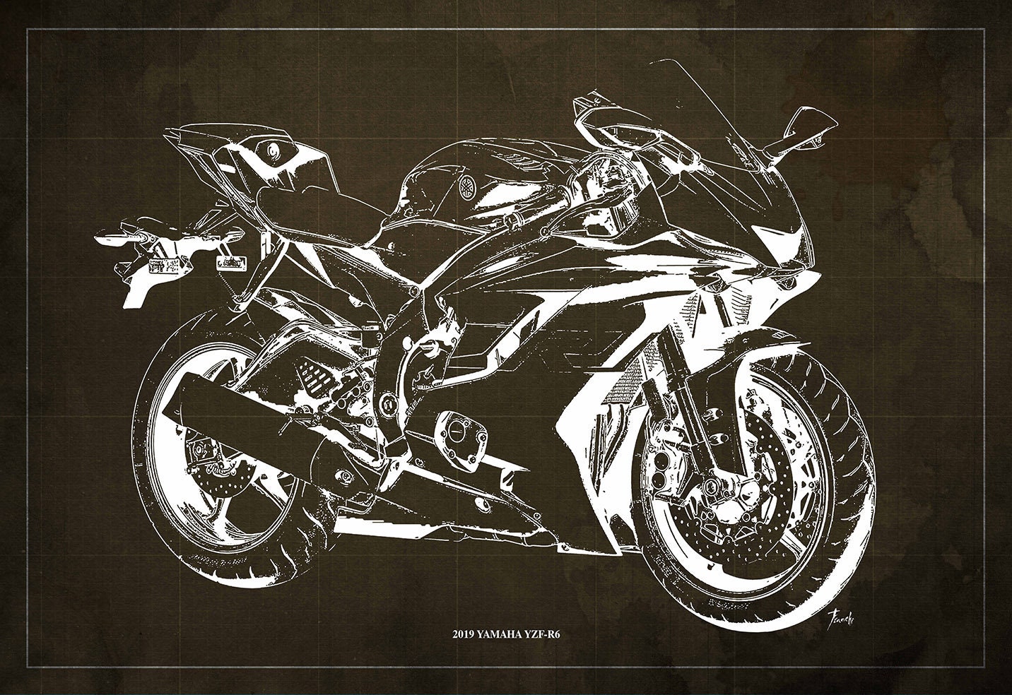 2019 Yamaha YZF-R6 Blueprint,art Print Original Drawing,mancave,office ...