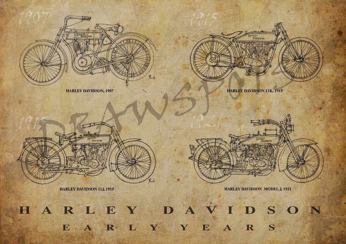 HARLEY DAVIDSON Early Years, Based on My Original Handmade Drawings ...