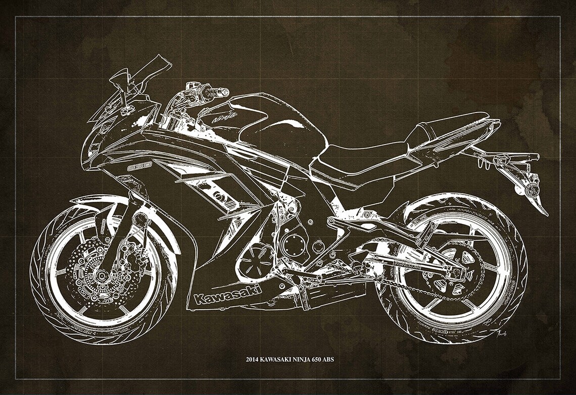 2014 Kawasaki Ninja 650 ABS Blueprint,art Print 14x9.60 to 60x41in,bike ...