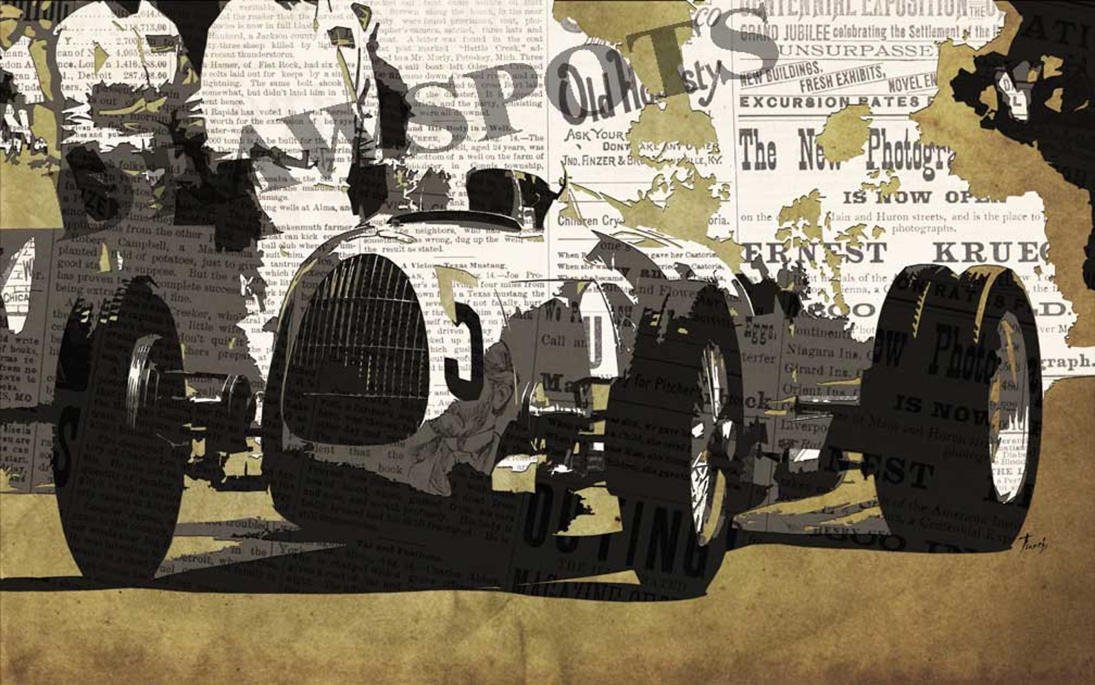 Classic Race Car Newspapers Collage | 12x7.50in to 60x41in | Large Wall ...