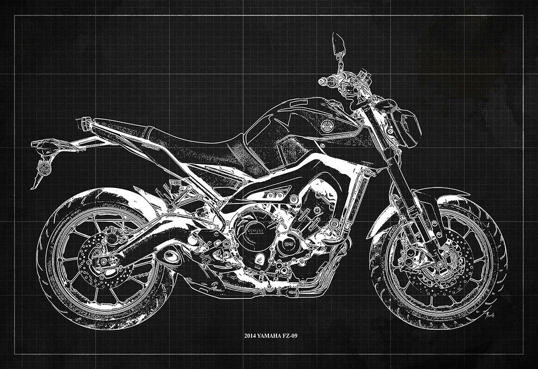 Yamaha FZ-09 Blueprint Art Print, Garage Decor,unique Wall Art - Etsy