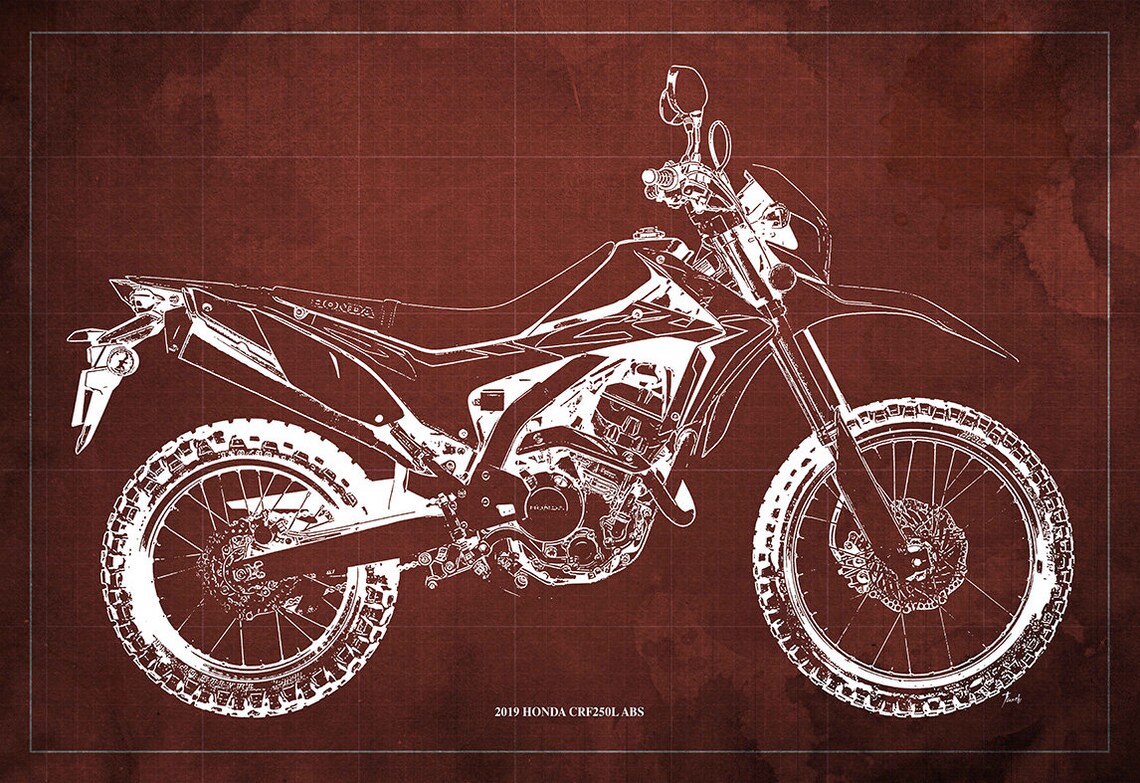 Buy 2019 Honda CRF250L ABS Blueprintart Print 14x9.60 to Online in ...