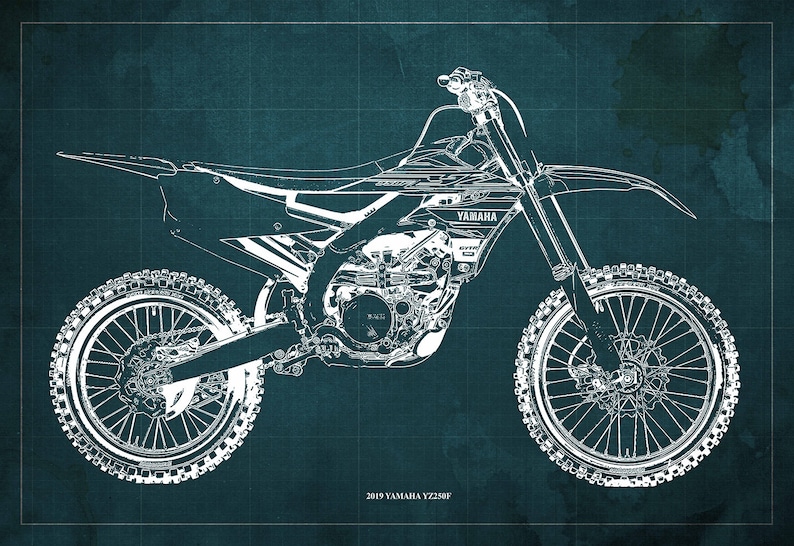 2019 Yamaha YZ250F Blueprint,art Print 14x9.60 to 60x41in,bike Art ...