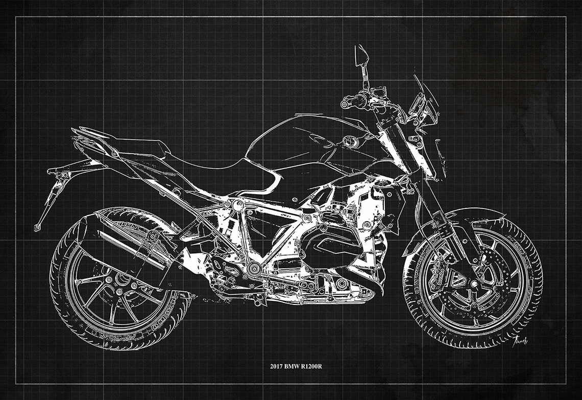 2017 BMW R1200R Blueprintart Print 14x9.60 to 60x41inbike - Etsy Australia