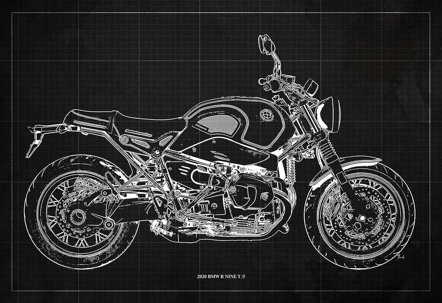 2020 BMW R Ninet/5 Blueprint,art Print 14x9.60 to 60x41in,bike Art ...