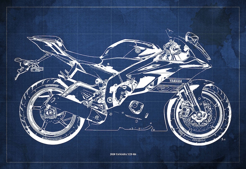 2020 Yamaha YZF-R6 Blueprint,art Print 14x9.60 to 60x41in,bike Art ...