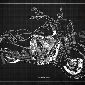 2018 INDIAN CHIEF Blueprintart Print Larger Sizesbike | Etsy