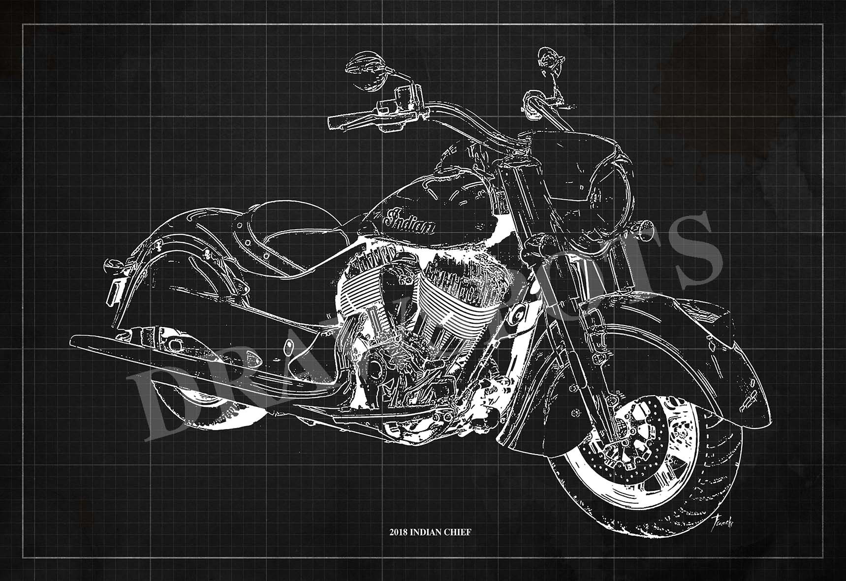 2018 INDIAN CHIEF Blueprint,art Print Larger Sizes,bike Art,original ...