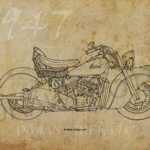 Indian Motorcycles Art Prints, Set of 4, Vintage Motorcycle Drawings ...