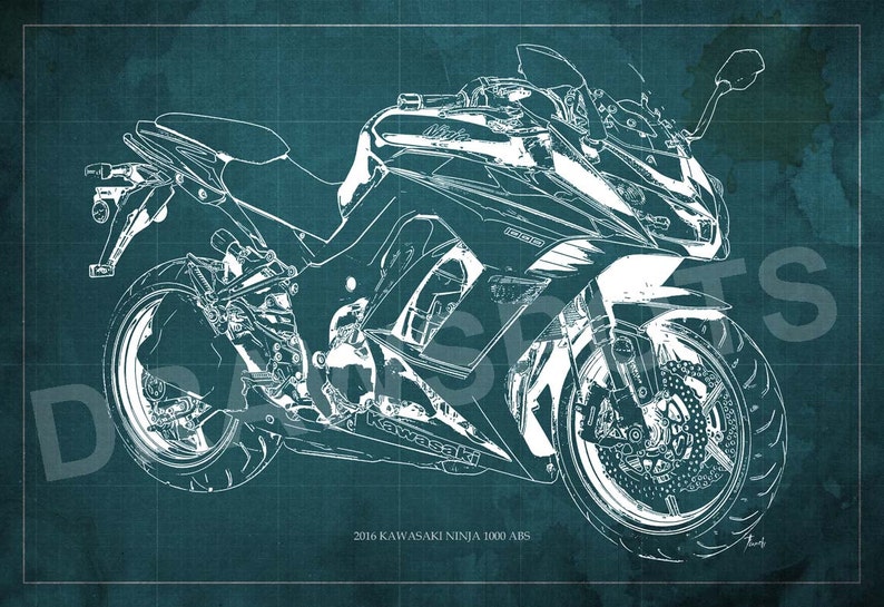 KAWASAKI NINJA 1000 ABS 2016 Blueprint, Art Print 8x12in to 60x41in ...