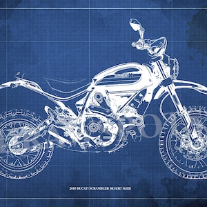 2018 Ducati Scrambler Desert Sled Blueprint,art Print Larger Sizes ...