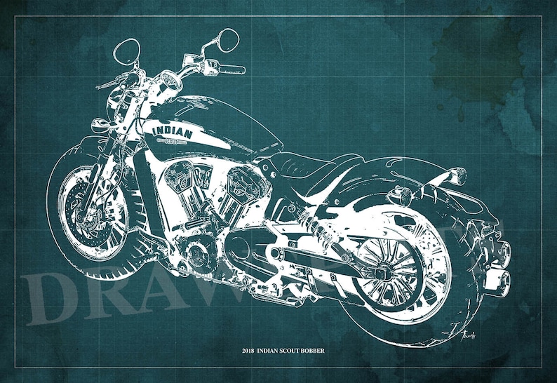 2018 INDIAN SCOUT BOBBER Blueprint,art Print Larger Sizes,bike Art ...