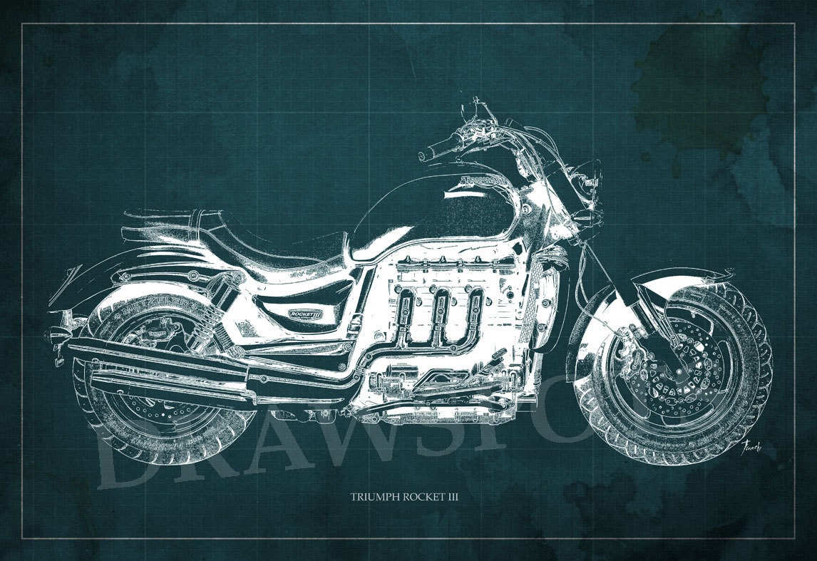 TRIUMPH ROCKET III Blueprint,art Print Larger Sizes, Motorcycle Art ...