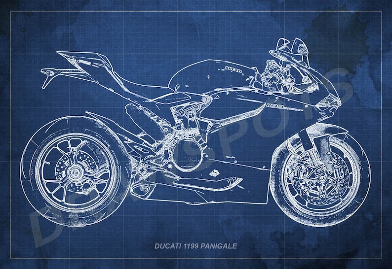 Ducati 1199 Panigale Blueprint, Motorcycle Art Print, Unique Wall Art ...
