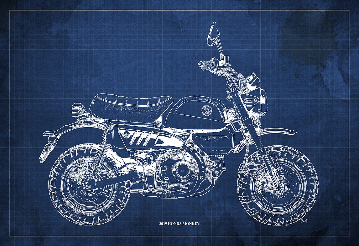 2019 Honda Monkey Blueprint,art Print 14x9.60 to 60x41in,bike Art Print ...