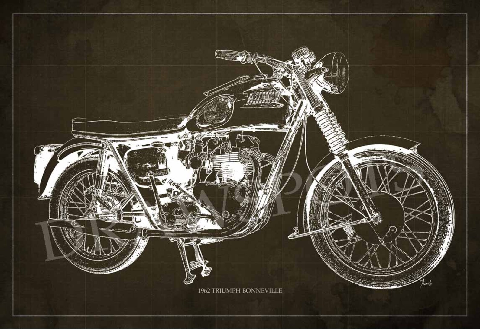 1962 Triumph Bonneville Blueprint Art Print, Motorcycle Artwork - Etsy