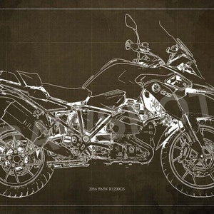 2016 BMW R1200GS Blueprint, Art Print 8x12in to 60x41in, Motorcycle Art ...