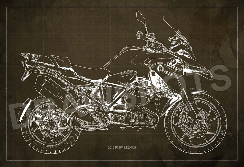 2016 BMW R1200GS Blueprint, Art Print 8x12in to 60x41in, Motorcycle Art ...