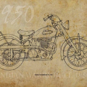 Set of 4, INDIAN MOTORCYCLES Original Art Prints, Any Print 11.5x16 (A3 ...