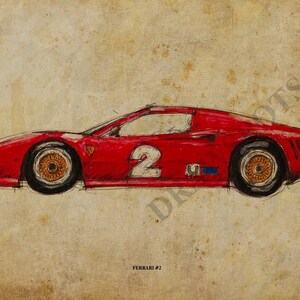 Art Print, FERRARI NUMBER 2,original Handmade Drawing Print ,11.5x16 - Etsy