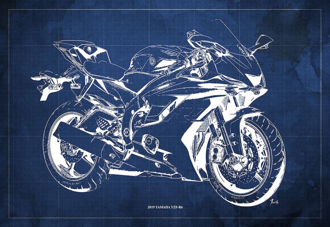 2019 Yamaha YZF-R6 Blueprint,art Print Original Drawing,mancave,office ...