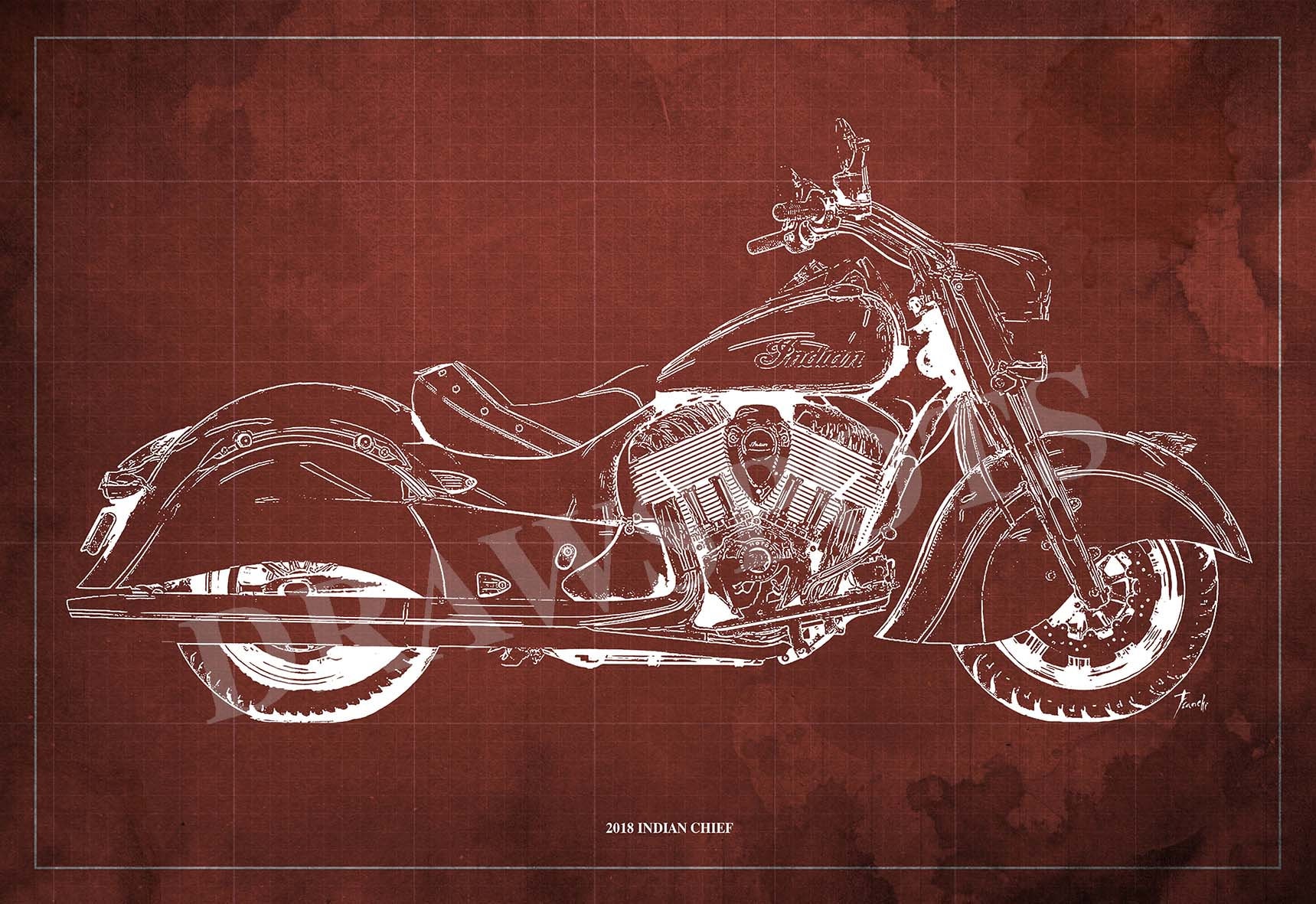 2018 INDIAN SCOUT BOBBER Blueprint, Poster basado en mi arte original ...