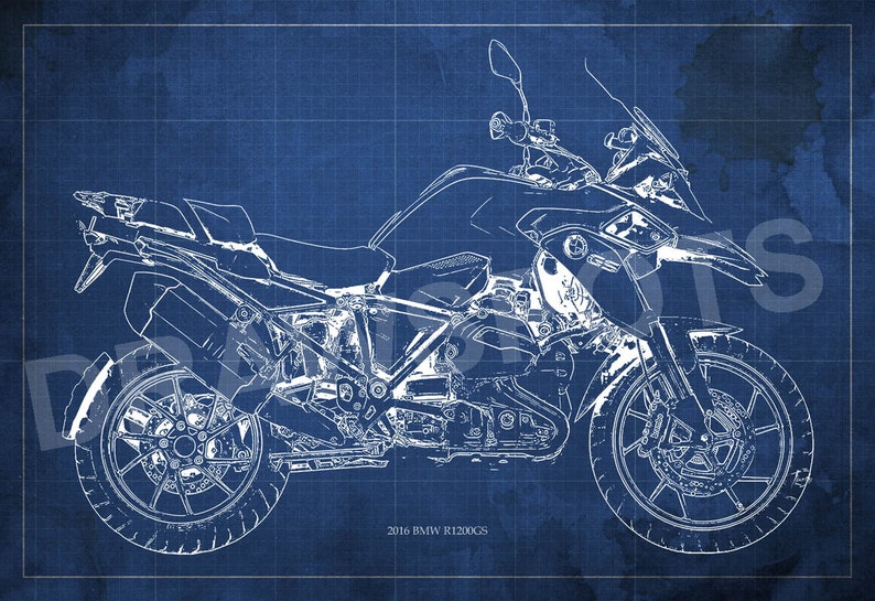2016 BMW R1200GS Blueprint, Art Print 8x12in to 60x41in, Motorcycle Art ...