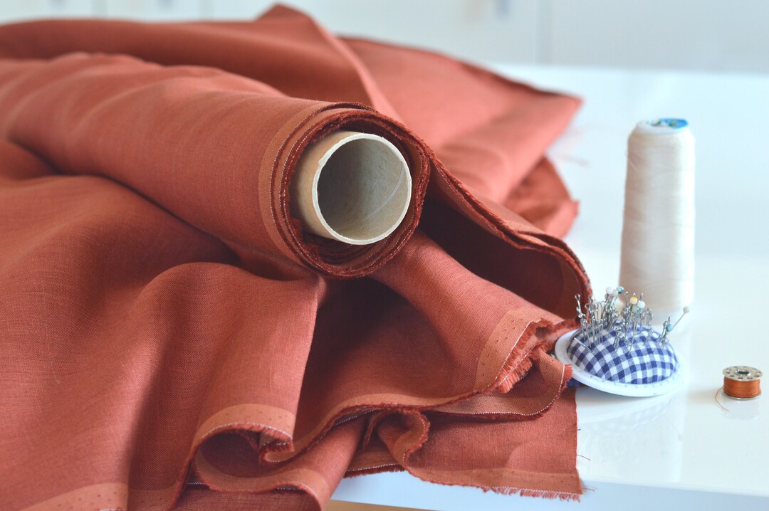 Gloria Rust Linen Fabric / Thin and Soft Linen / Brown Orange, Medium ...