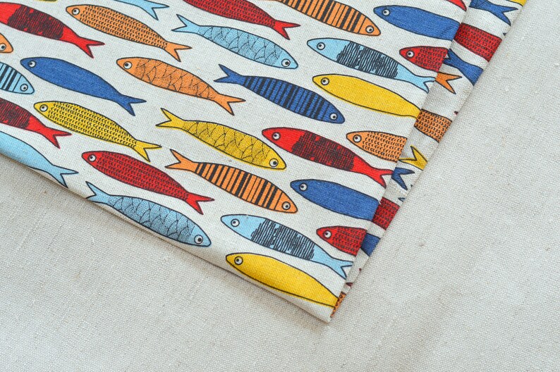 Fish Fabric / Colorful Linen Fabric / Fish Pattern Fabric / - Etsy
