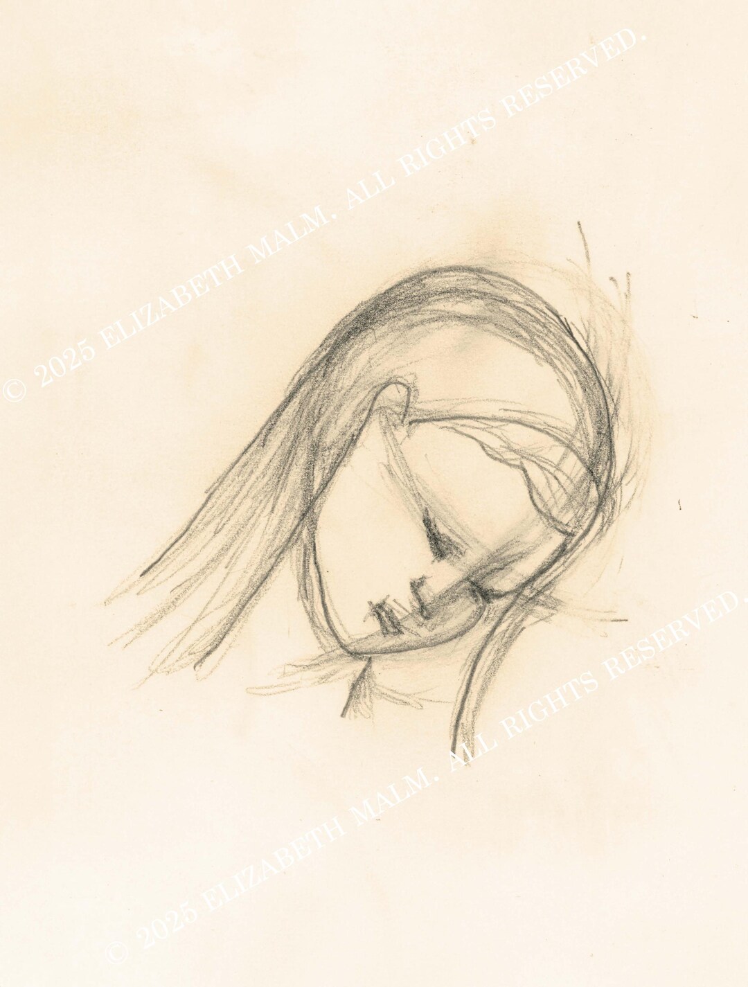 Blessed Mother Sketch - Graphite on Paper - Signed Sepia Toned Print - Etsy