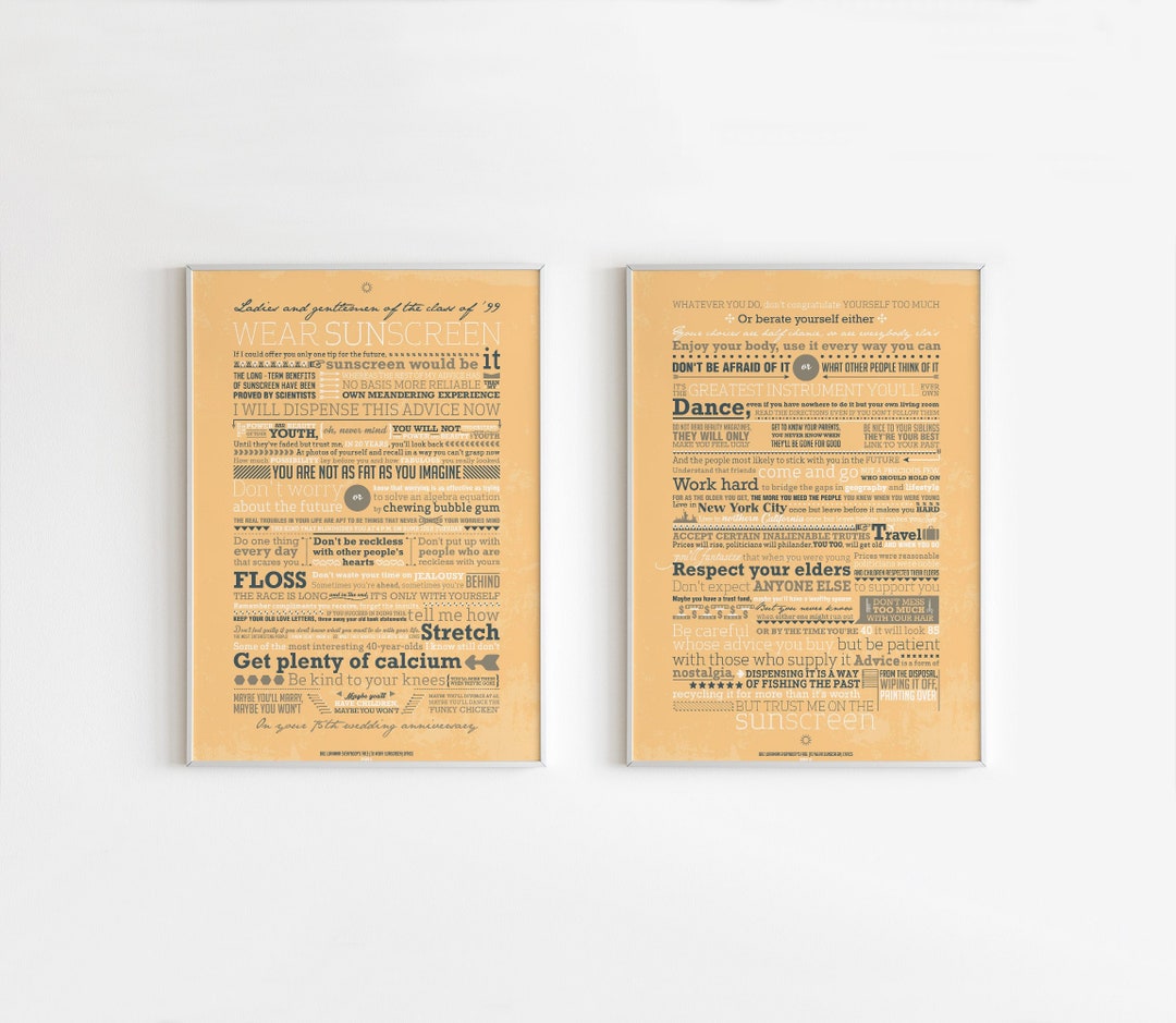 Digital Prints Sunscreen Music Poster Song Quote Poster Print Sunscreen ...