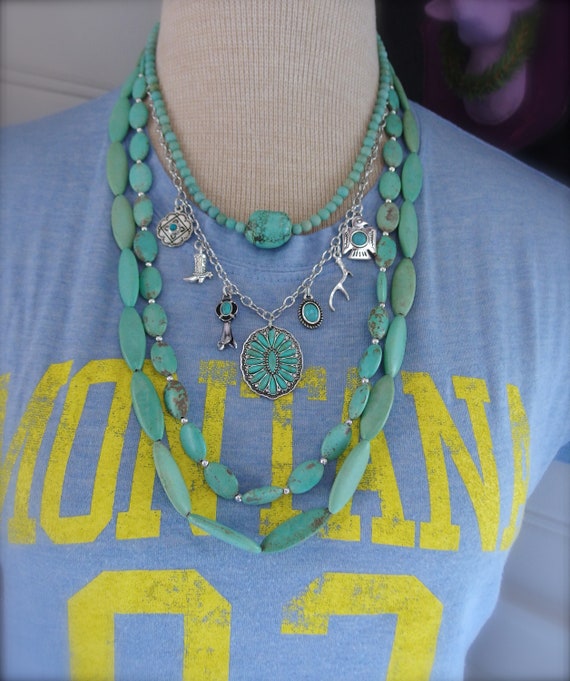 ENOLA 5 Beautiful Four Strand Turquoise and Silver Charm | Etsy