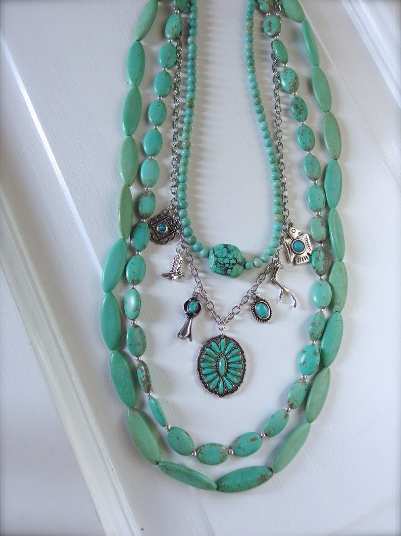 ENOLA 5, Beautiful Four Strand Turquoise and Silver Charm Necklace ...