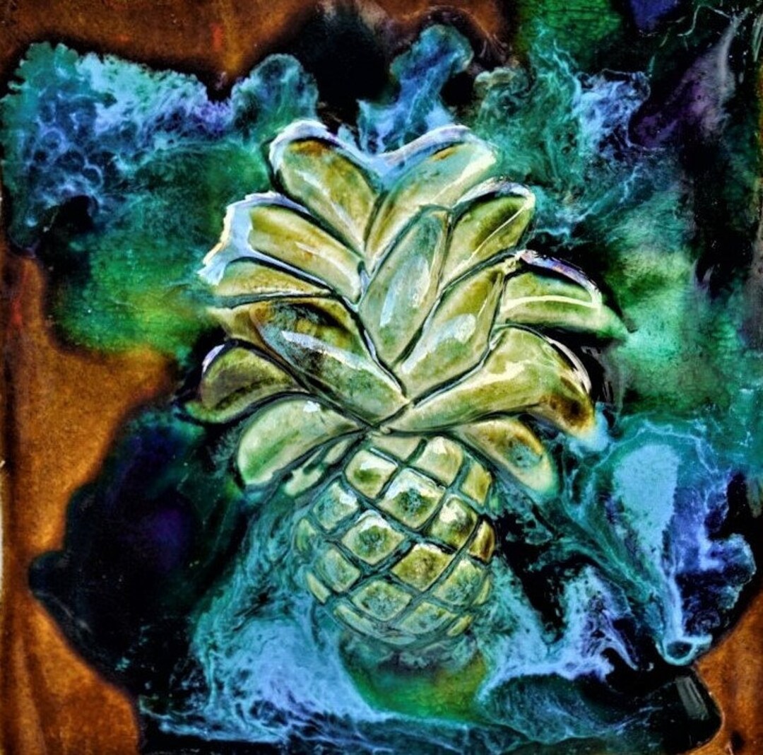 Ceramic Pineapple Wall Art, Kitchen Backsplash Tile, Tropical Pineapple ...