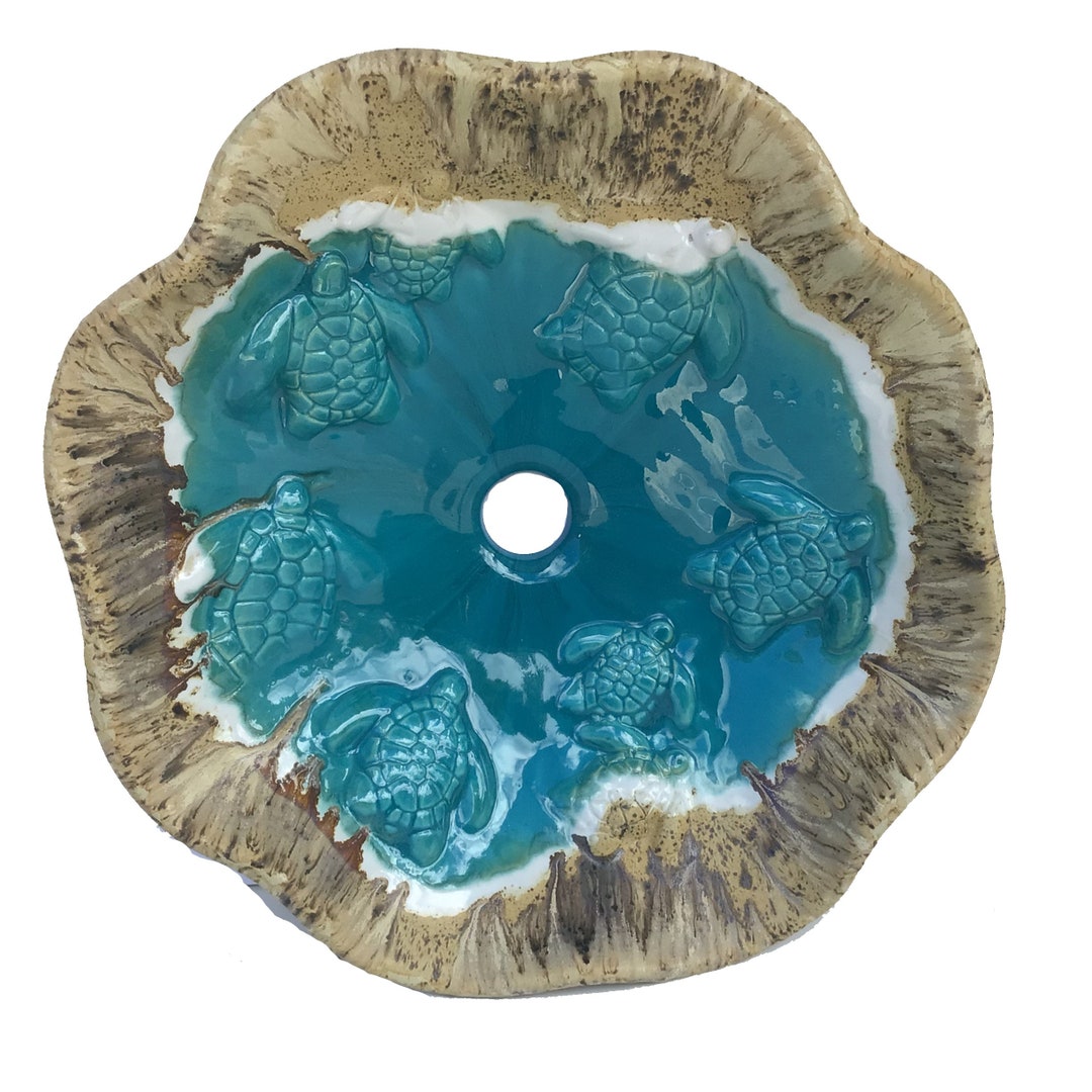 Above Bathroom Sink, Ultra Turquoise and Sandstone, Tropical Bathroom ...