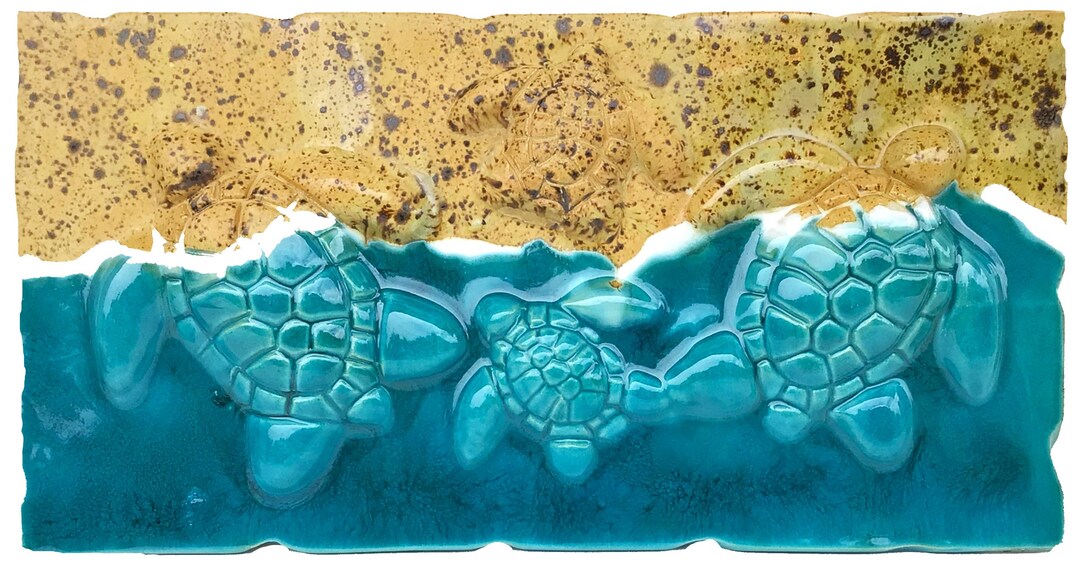 Sea Life Art, Hawaiian Green Turtle Plaque, Bathroom Shower Tiles ...