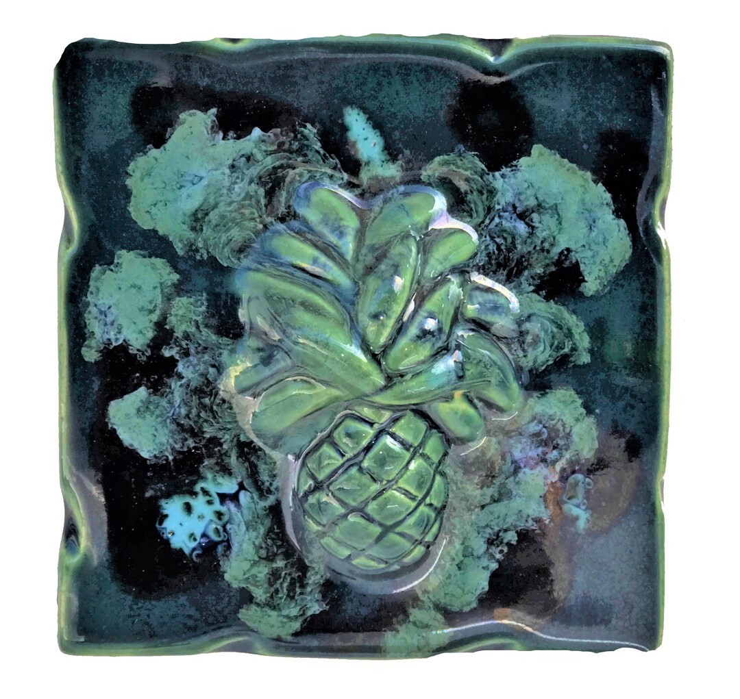Ceramic Pineapple Wall Art, Kitchen Backsplash Tile, Tropical Pineapple ...