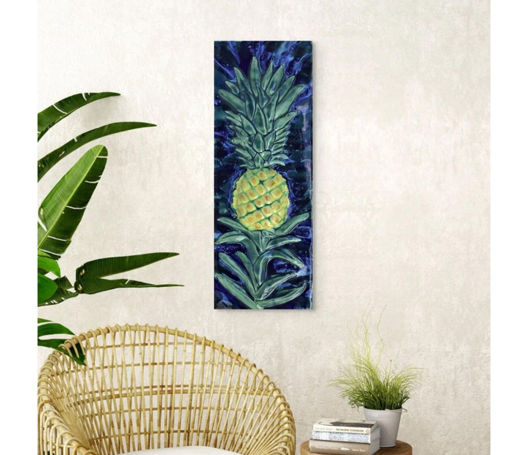 Ceramic Pineapple Wall Art, Kitchen Backsplash Tile, Tropical Pineapple Decor, Bathroom Shower ...