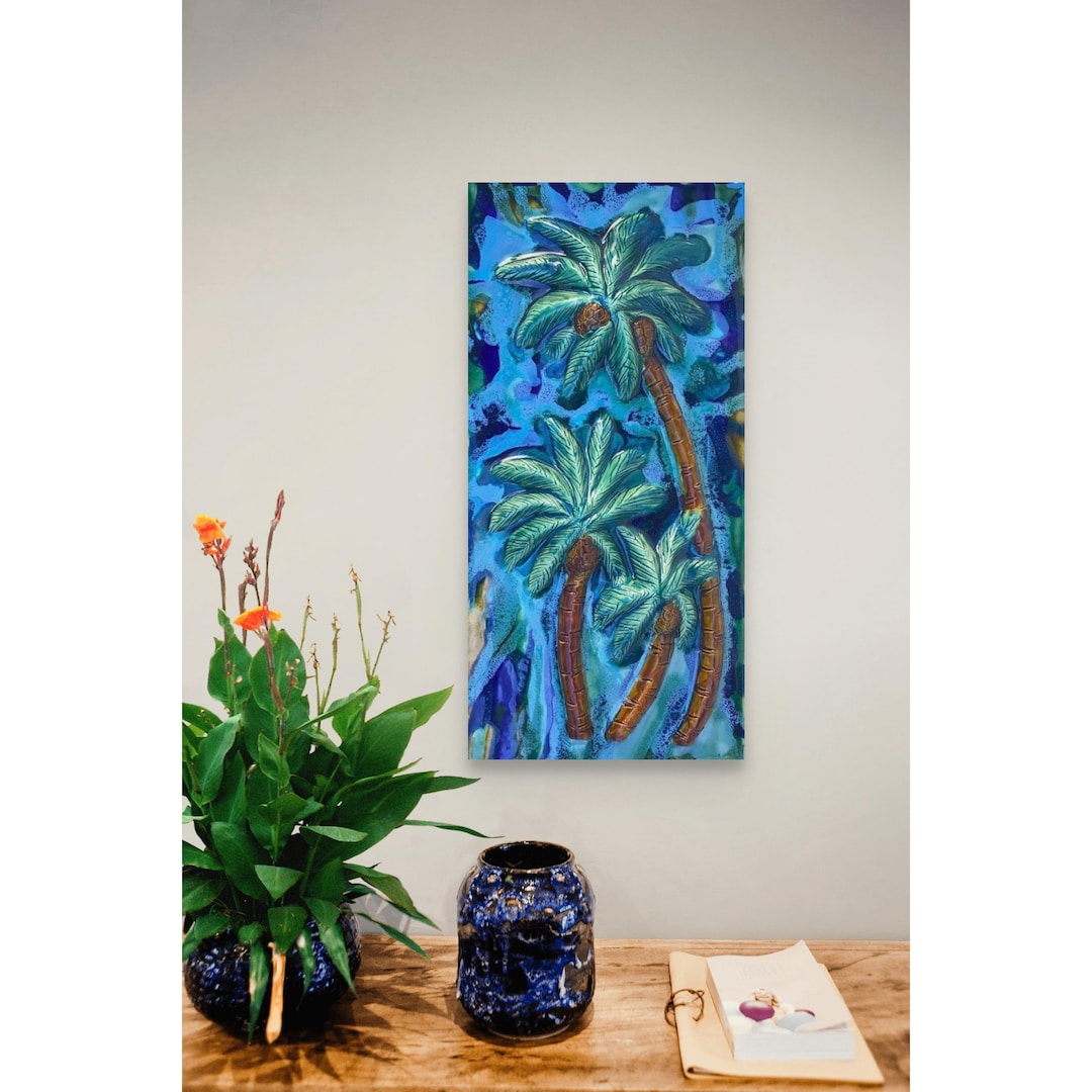 Ceramic Palm Tree Wall Plaque, Tropical Hawaiian Palm Tree Home Decor ...